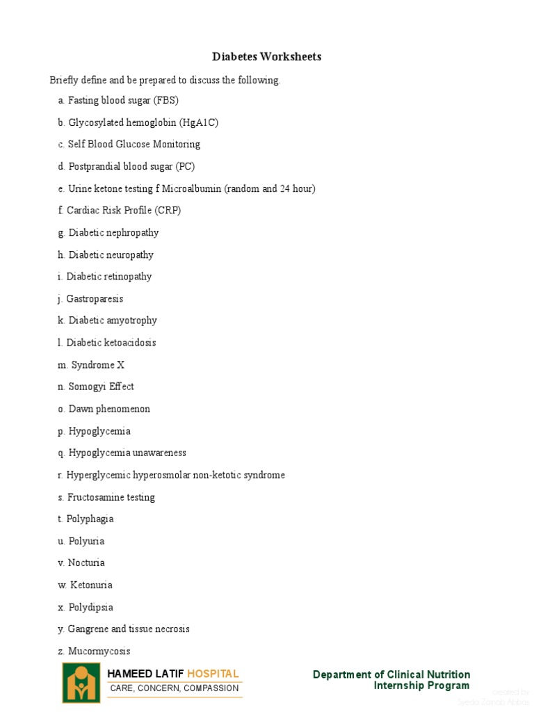 Diabetes Nutrition/Dietetics Worksheets | PDF | Diabetes | Calorie