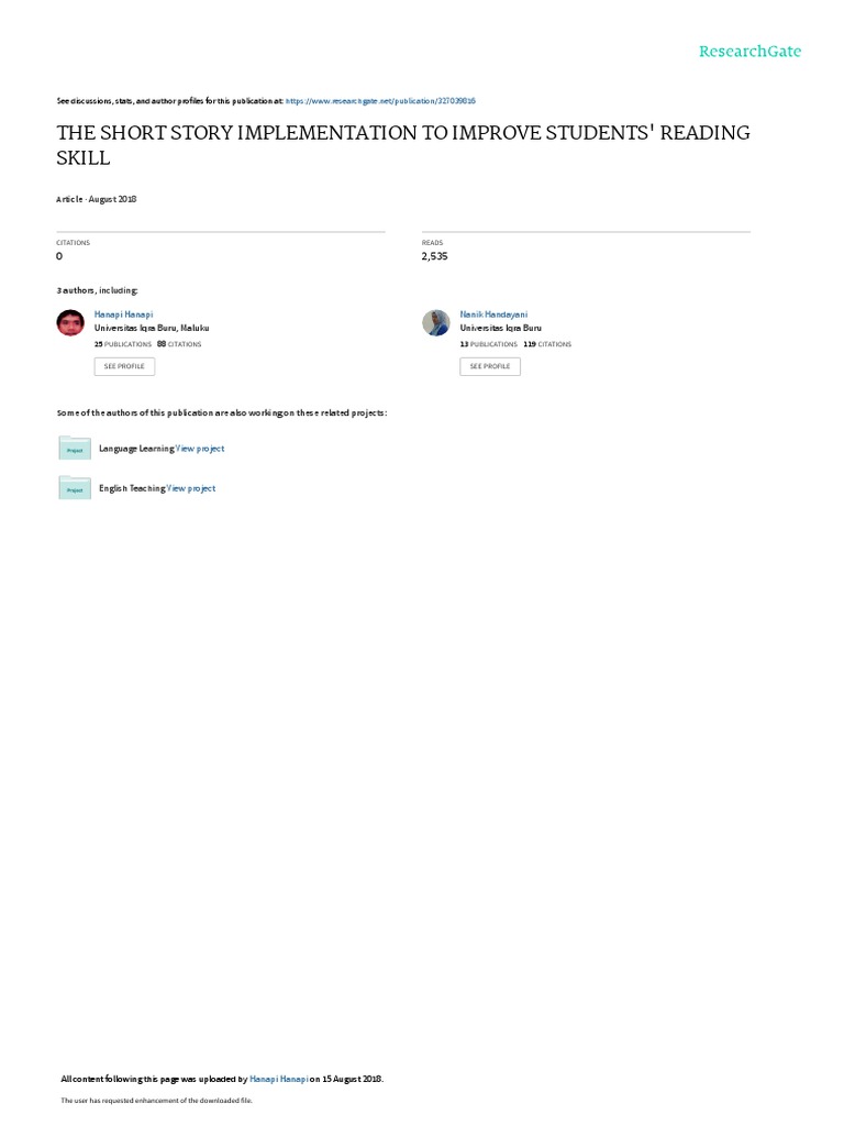 The Short Story Implementation To Improve Students' Reading Skill | PDF ...