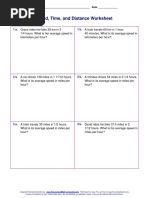 Speed, Time, and Distance Worksheet | PDF
