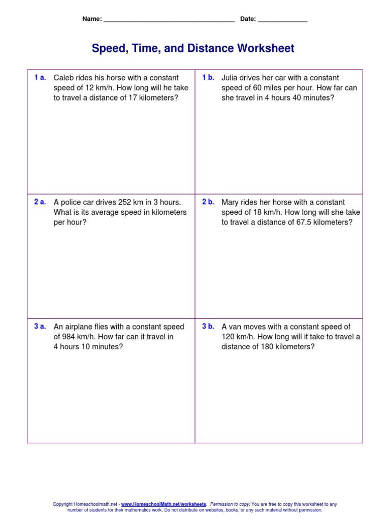 Speed, Time, and Distance Worksheet: Name: - Date | PDF | Speed | Nature