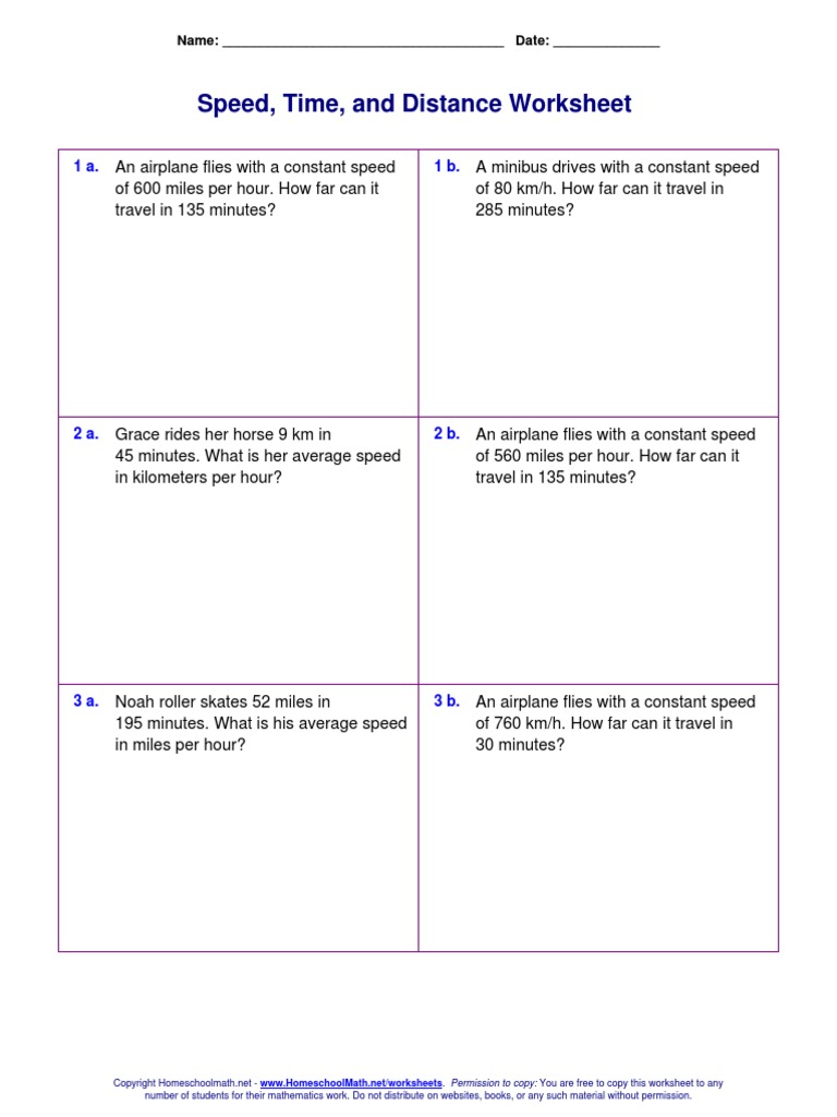 Distance Rate Time Worksheets Calculating Speed Worksheet | KS3