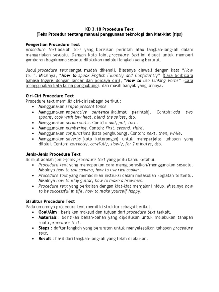 KD 3.18 Procedure Text 2020 (KD 3.18, 22 September - 05 Oktober 2020) | PDF | Komputer ...