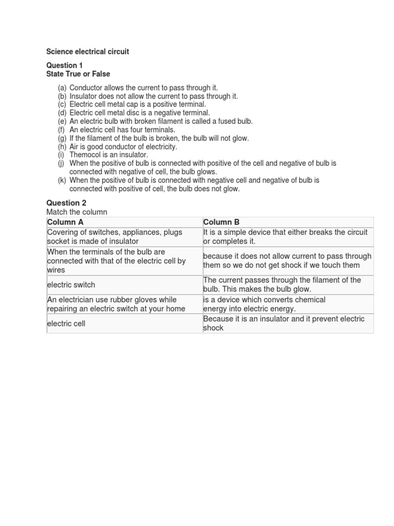 Basic Electrical Concepts Quiz | PDF