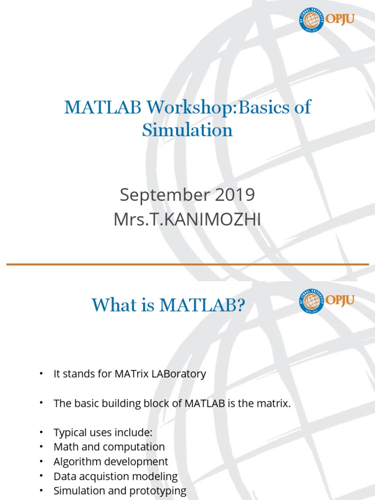 MATLAB Workshop:Basics of Simulation: September 2019 Mrs.T.Kanimozhi ...