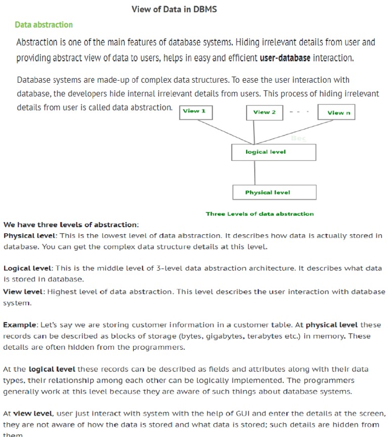 What Are The Three Levels of Data Abstraction | PDF