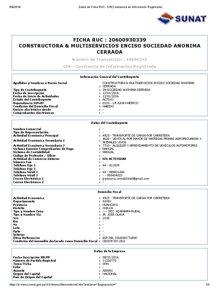 Información RUC de Constructora Enciso | PDF | Business ...