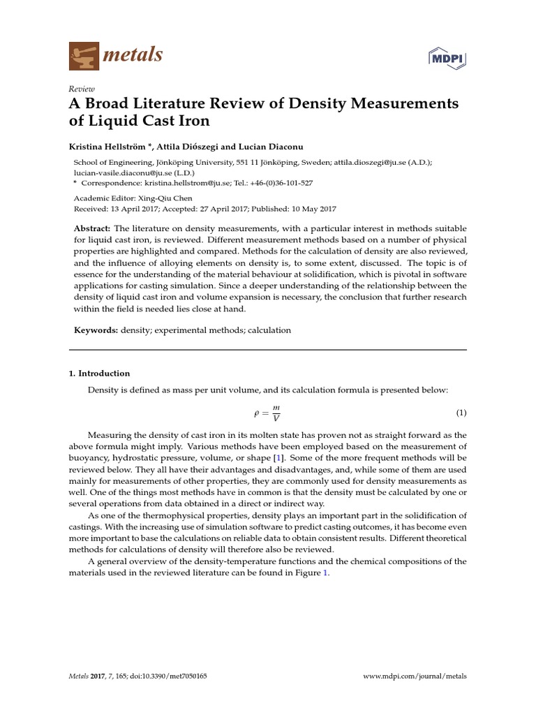 Density Measurements Cast Iron | PDF | Buoyancy | Thermal Expansion