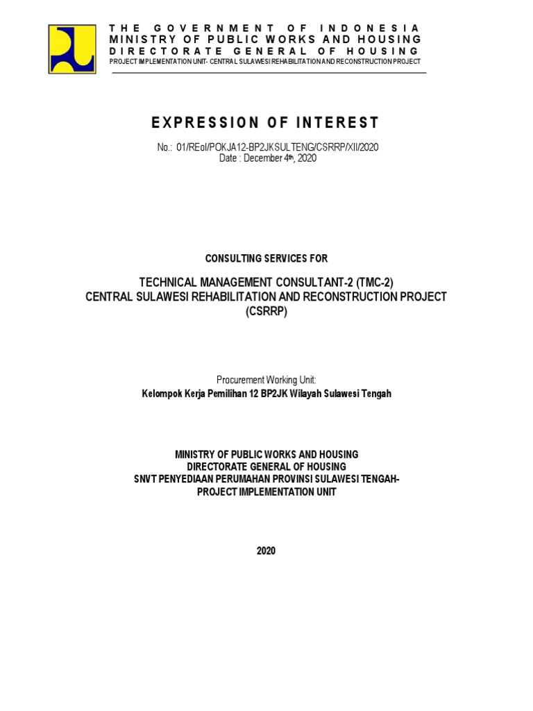 EXPRESSION OF INTEREST Upload 4 Dec | PDF | Consultant | Economies