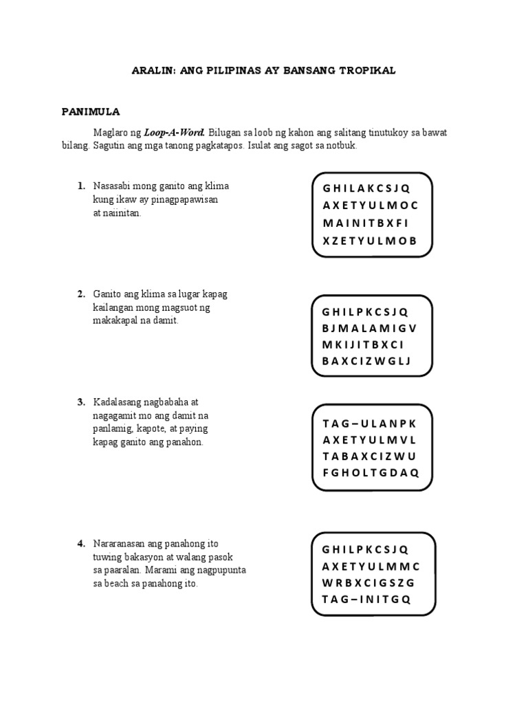 ARALING PANLIPUNAN ACTIVITY SHEETS