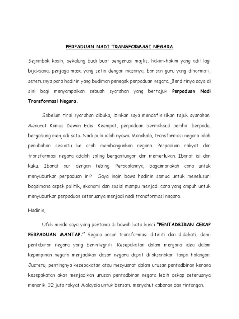 Syarahan Perpaduan Nadi Transformasi Negara | PDF | Politik | Ilmu Sosial