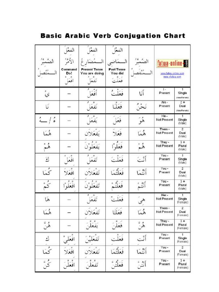 Basic Arabic Verb Conjugation Chart | PDF