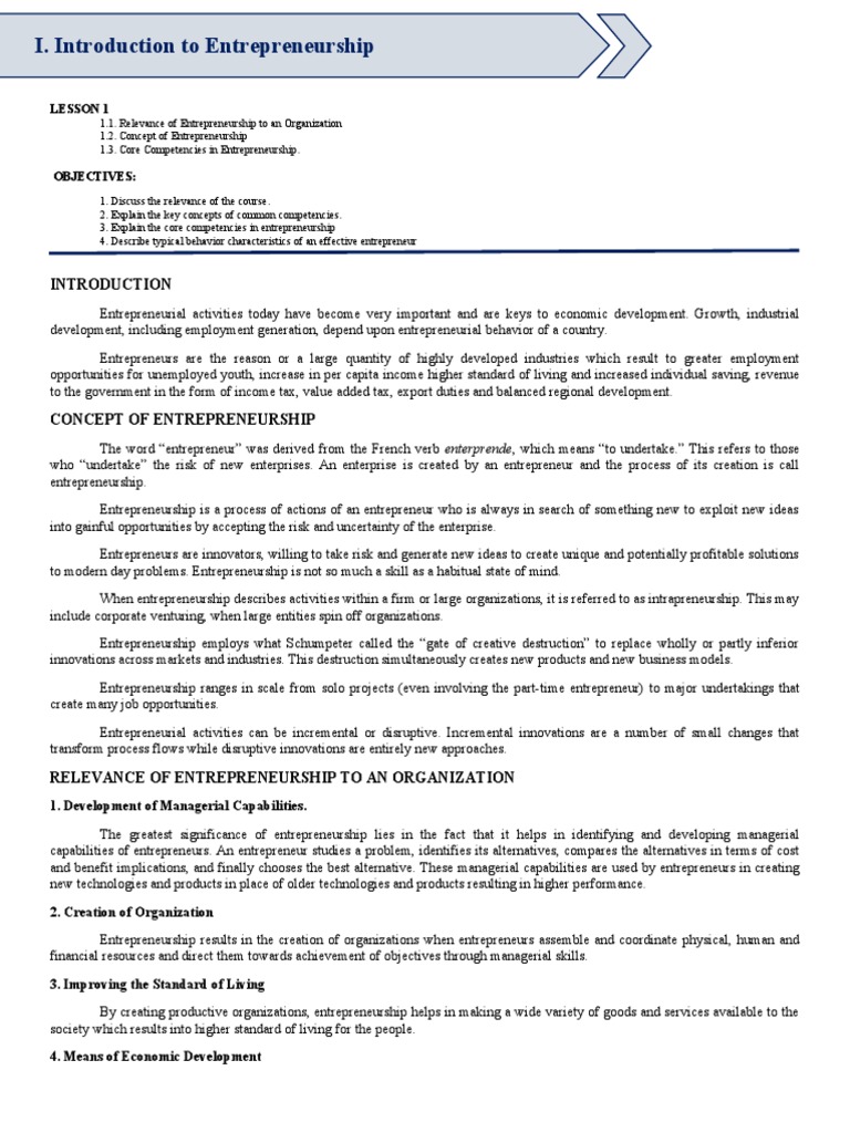 I. Introduction To Entrepreneurship: Objectives | PDF ...