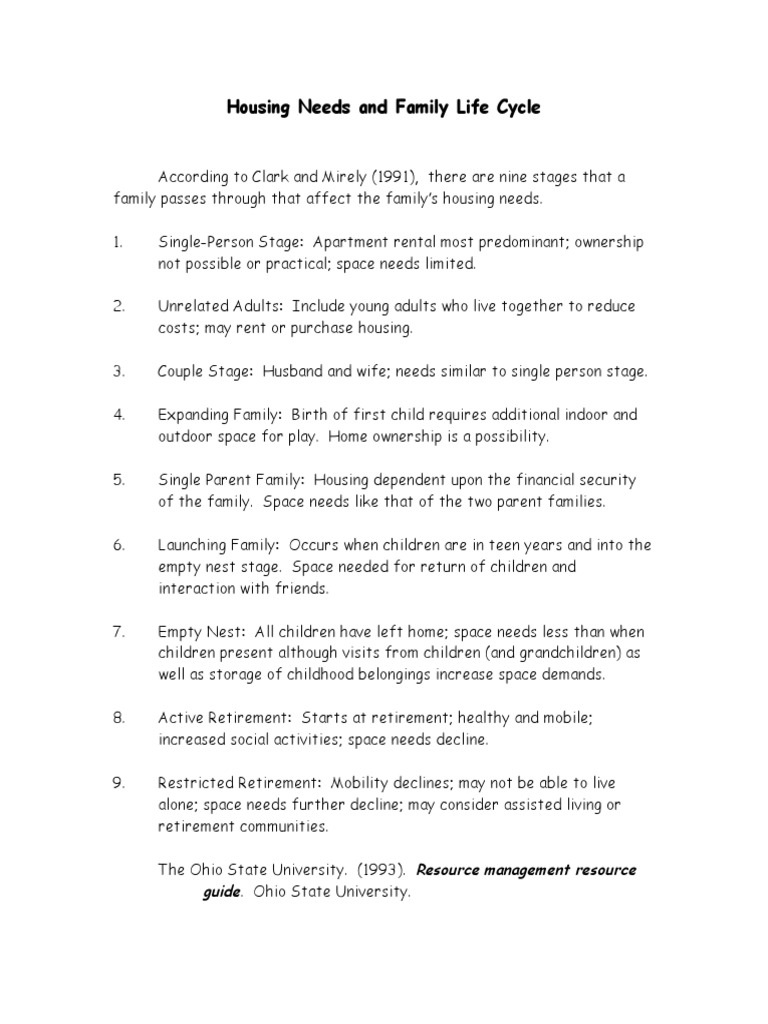 Housing Needs and Family Life Cycle | PDF