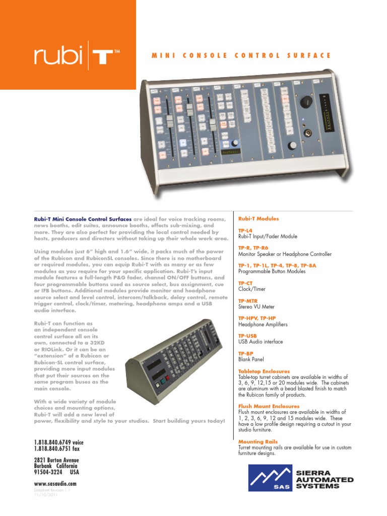 SAS Rubi-T Datasheet | PDF | Computer Science | Audio Engineering