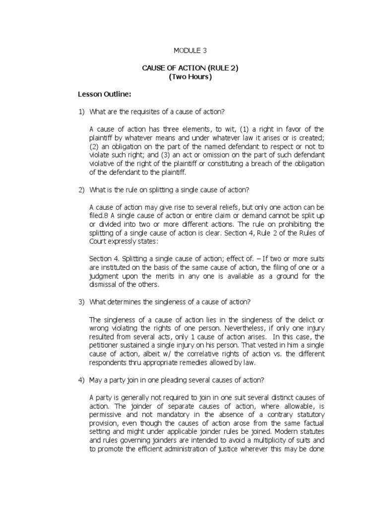 Cause of Action (Rule 2) (Two Hours) Lesson Outline | PDF | Foreclosure | Lawsuit