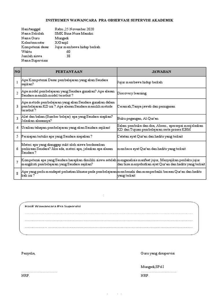 Format Pra, Pasca Dan Penilaian Supervisi Akademik | PDF | Karier & Perkembangan