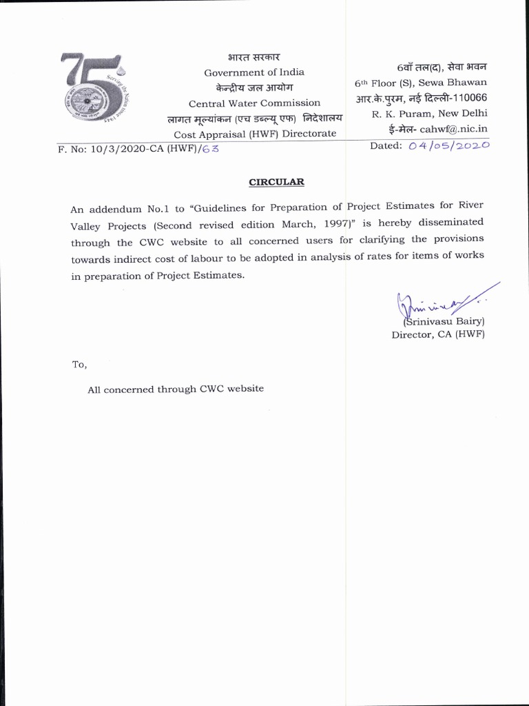 Addendum No 1 1 (CWC Guideline) | PDF | Labour Economics | Cost