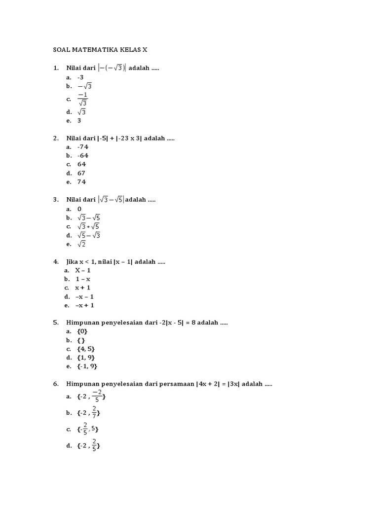 Soal Matematika Kelas X | PDF | Metode & Bahan Ajar