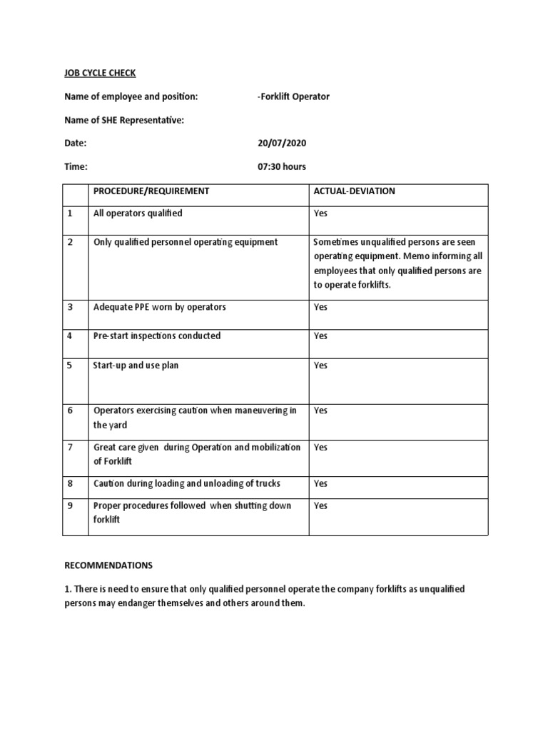 Job Cycle Check | PDF