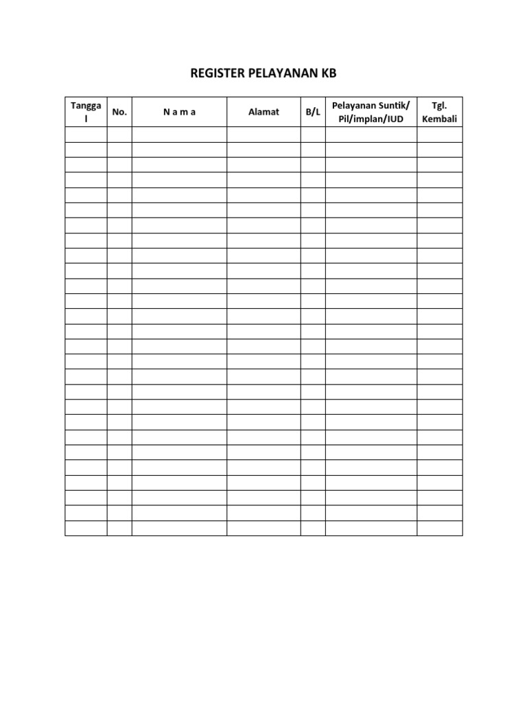 Register Pelayanan KB | PDF
