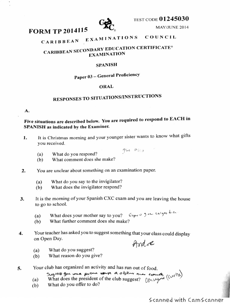 Csec Spanish Orals Situation Responses June 2014 | PDF
