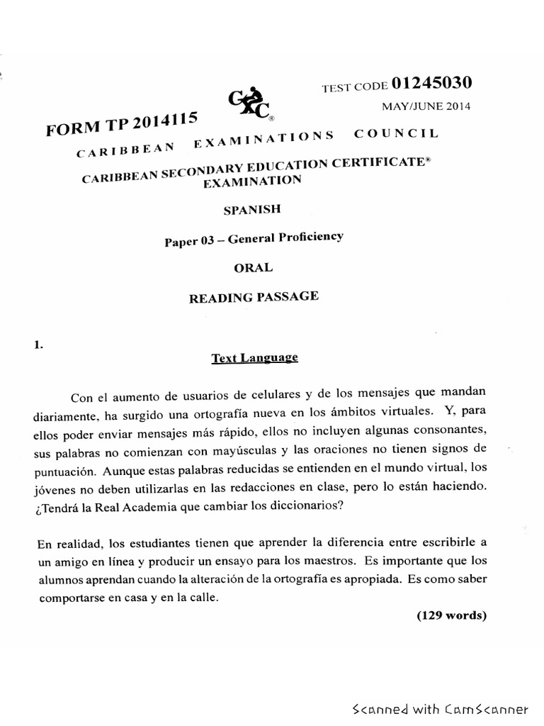 Csec Spanish Orals Reading Passages 2014 | PDF