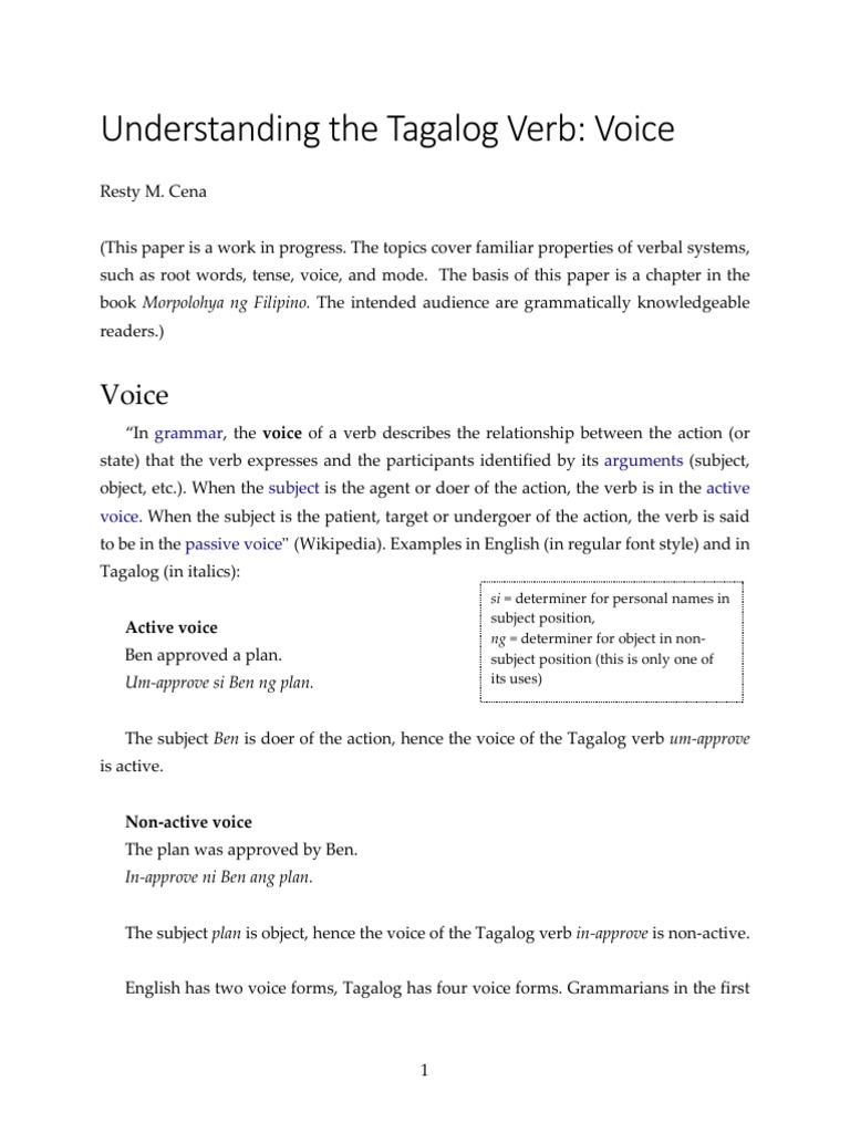 Understanding The Tagalog Verb Voice PDF | PDF | Verb | Subject (Grammar)