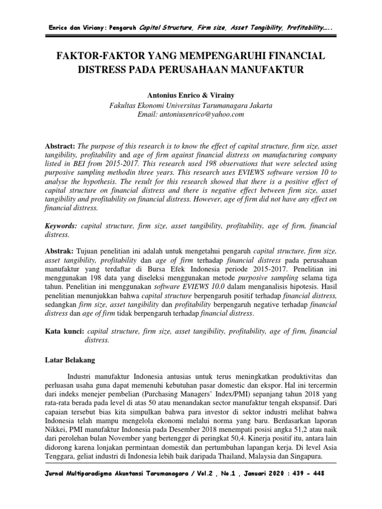 Faktor-Faktor Yang Mempengaruhi Financial Distress Pada Perusahaan Manufaktur | PDF