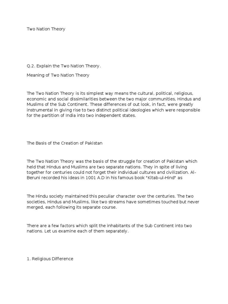 Two Nation Theory | PDF | Two Nation Theory | Hindu