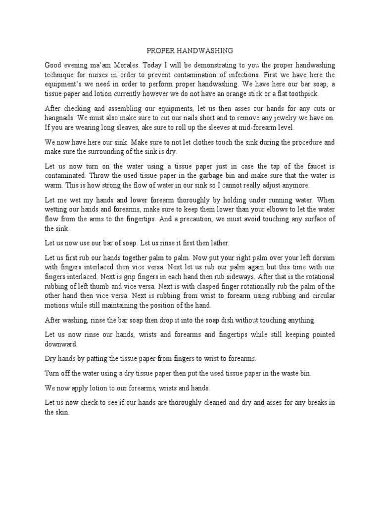 PROPER HANDWASHING Script | PDF | Hand Washing | Finger