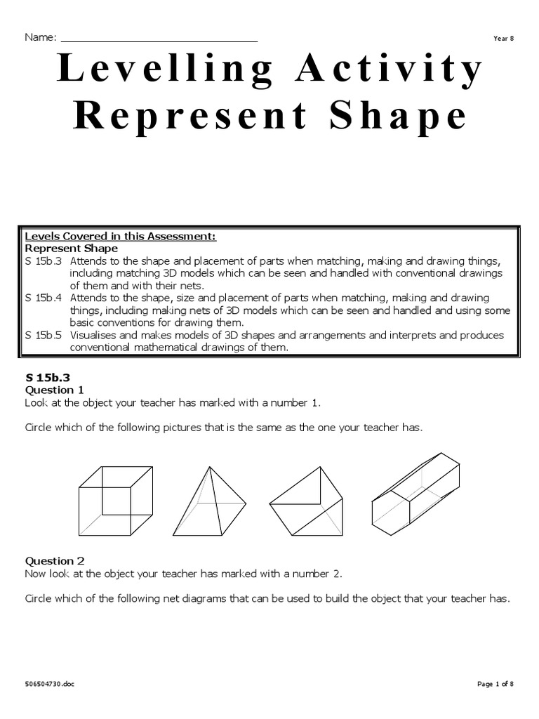 Levelling Activity - Represent Shape (SOLUTIONS) | PDF | Shape ...