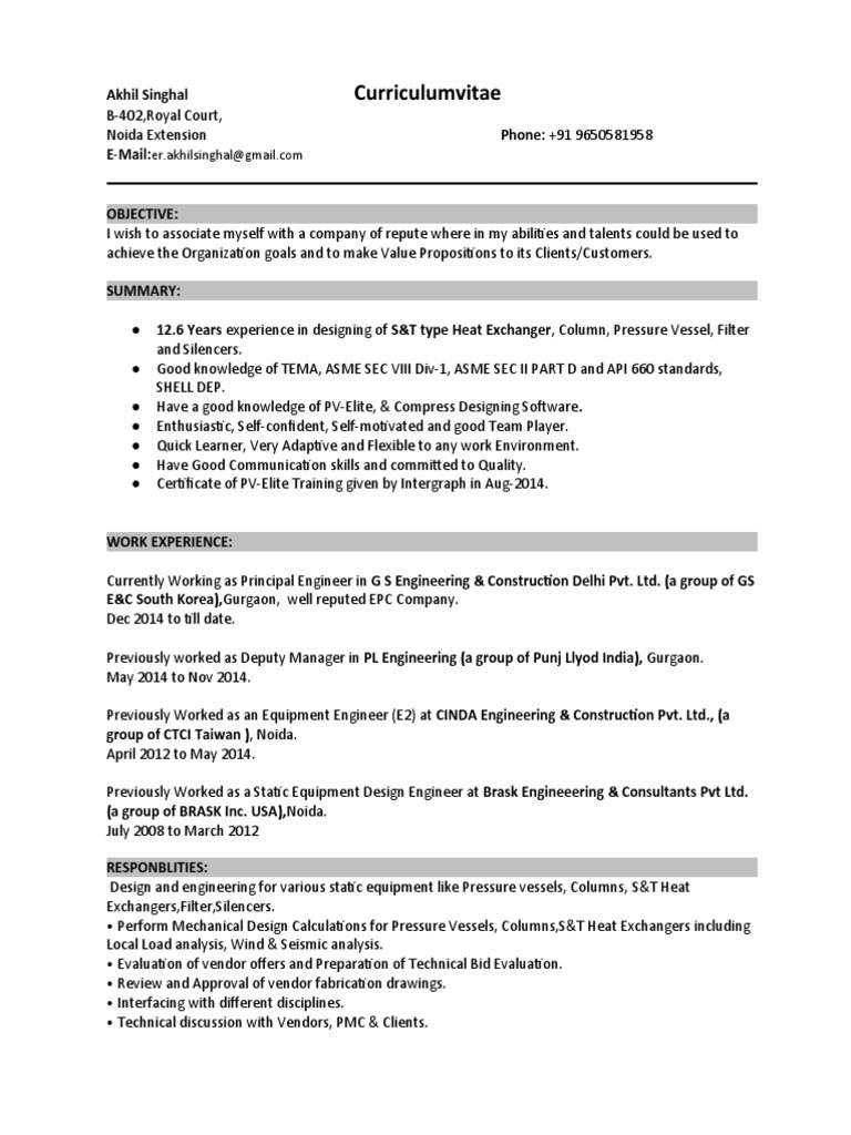 Akhil Singhal-Mech Static Resume | PDF | Oil Refinery | Mechanical ...
