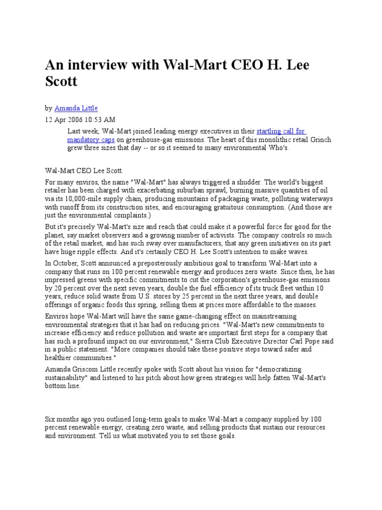 An Interview With Wal-Mart CEO H. Lee Scott: Amanda Little Startling ...