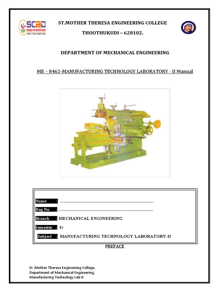 Mt Ii Lab Manual New Pdf Gear Grinding Abrasive Cutting