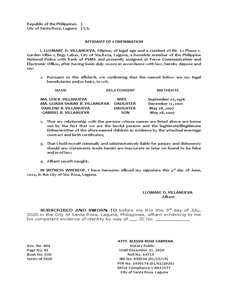 Affidavit of Confirmation | PDF | Affidavit | Judiciaries