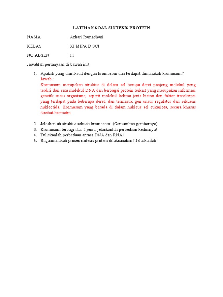Latihan Soal Sintesis Protein | PDF | Sains & Matematika