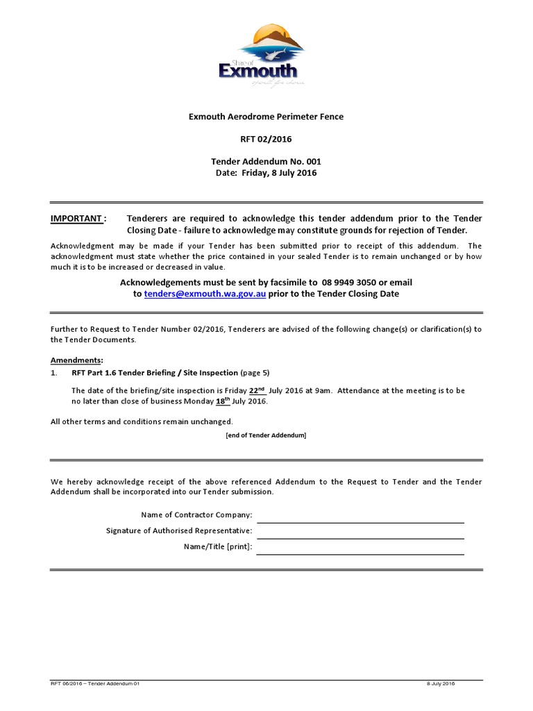 02 2016 Tender Addendum 01 | PDF