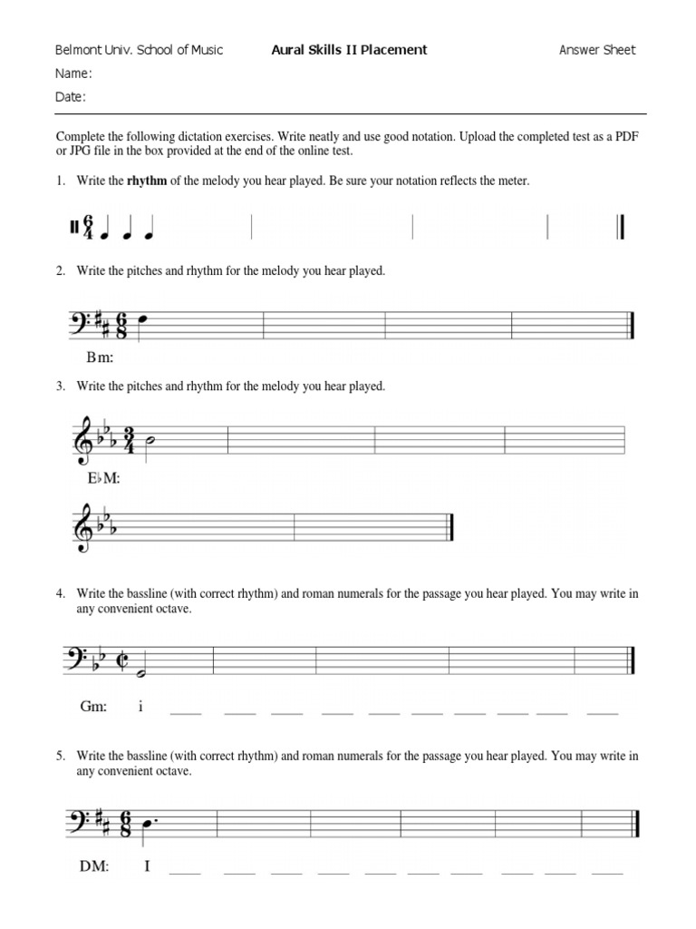 Aural Skills II Placement Test | PDF
