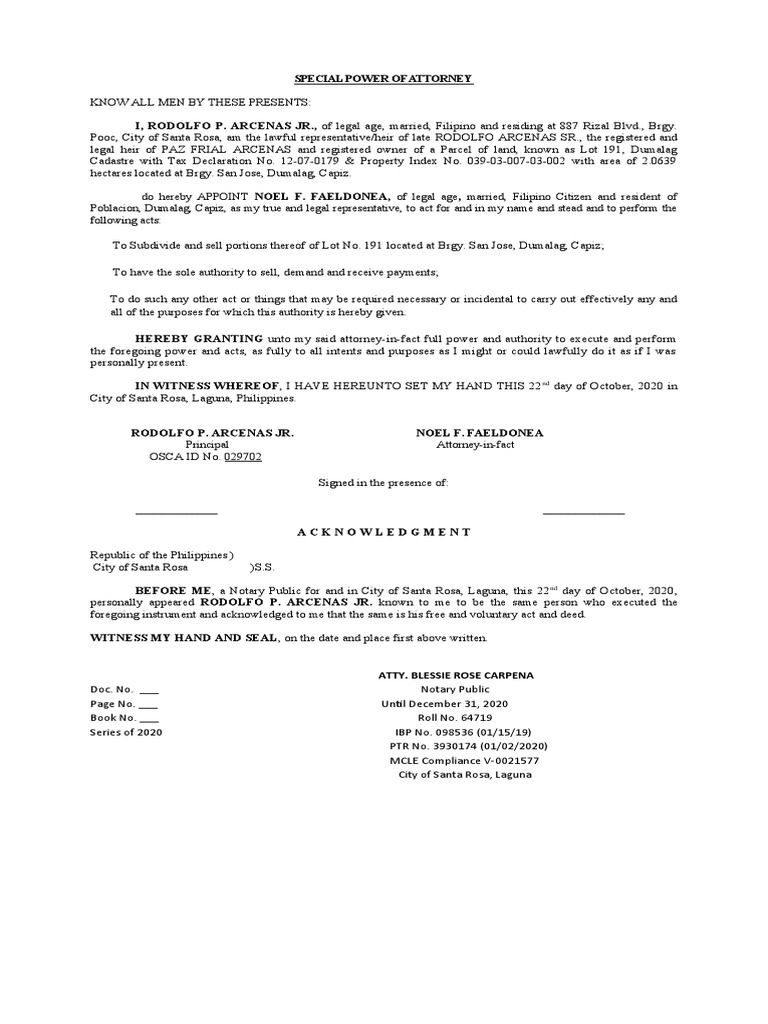 SPA - Business Registration | PDF | Power Of Attorney | Notary Public