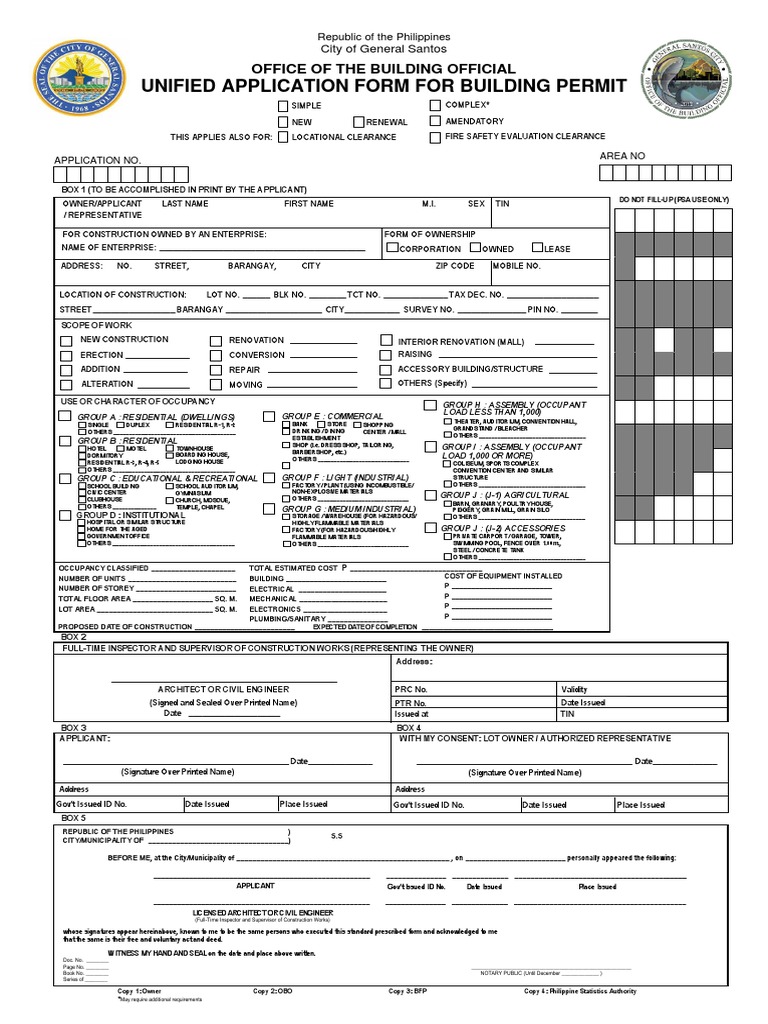 Unified Application Form For Building Permit: Office of The Building ...