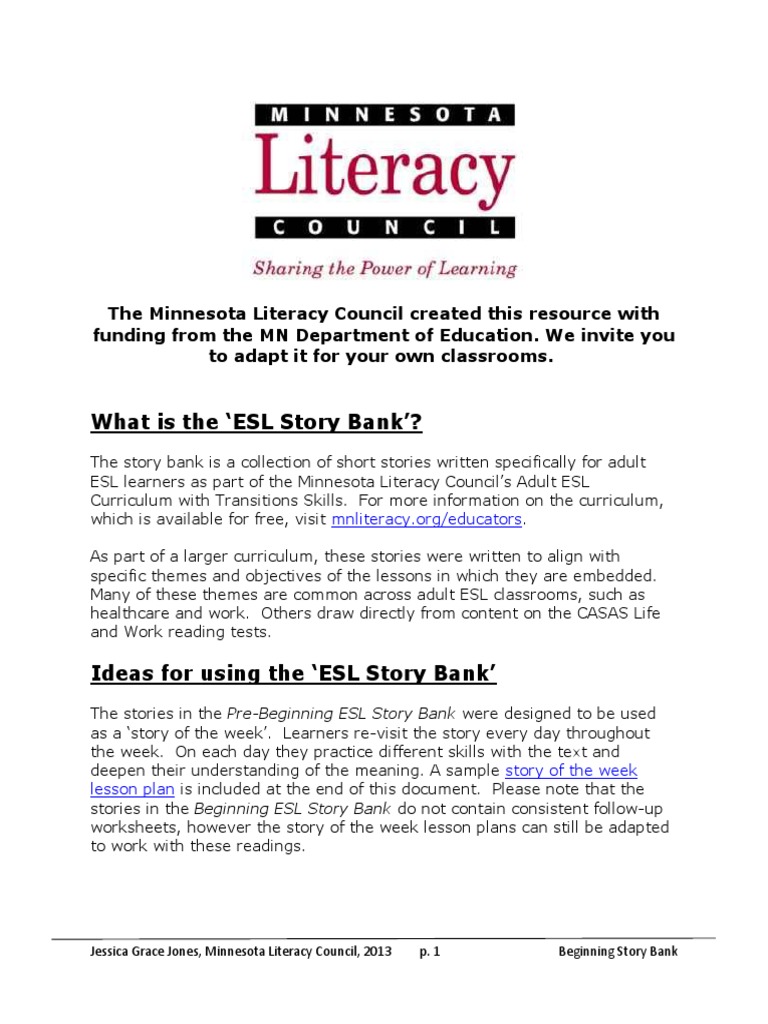 ESL Story Bank for Adult Learners | PDF | Reading Comprehension | Pharmacy