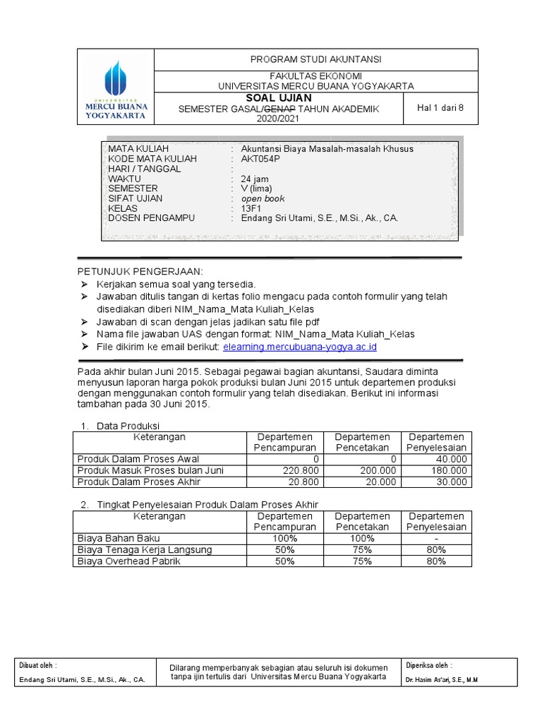 UAS-Endang Sri Utami-Akuntansi Biaya Masalah Khusus | PDF