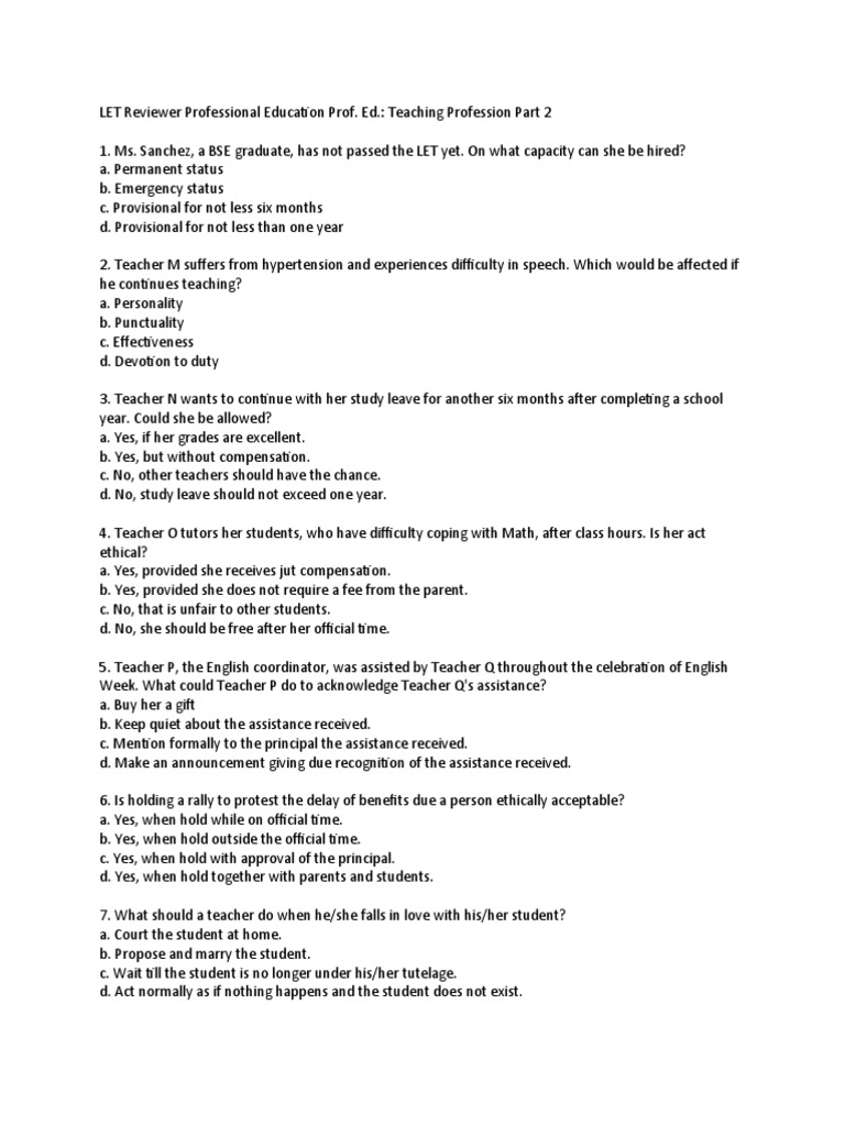 LET Reviewer Professional Education Prof. Ed Teaching Profession Part 2 ...