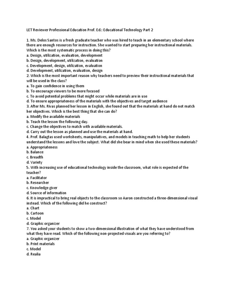 Print LET Reviewer Professional Education Prof. Ed. Educational Technology Part 2 | PDF ...