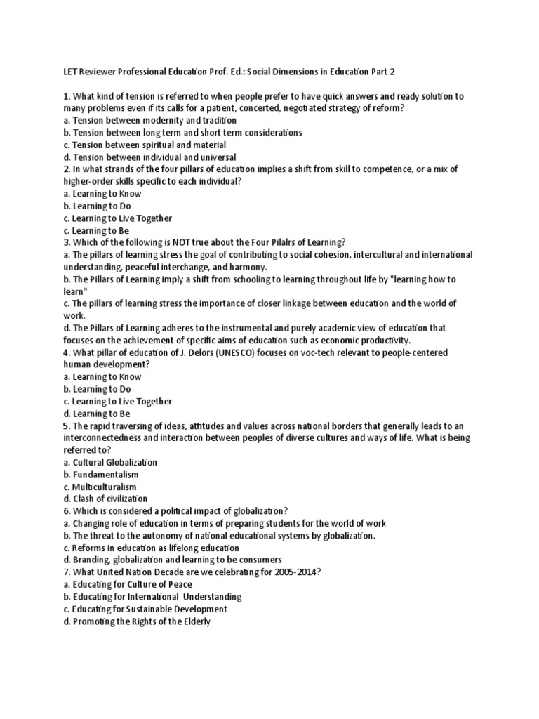 Print LET Reviewer Professional Education Prof. Ed. Social Dimensions ...