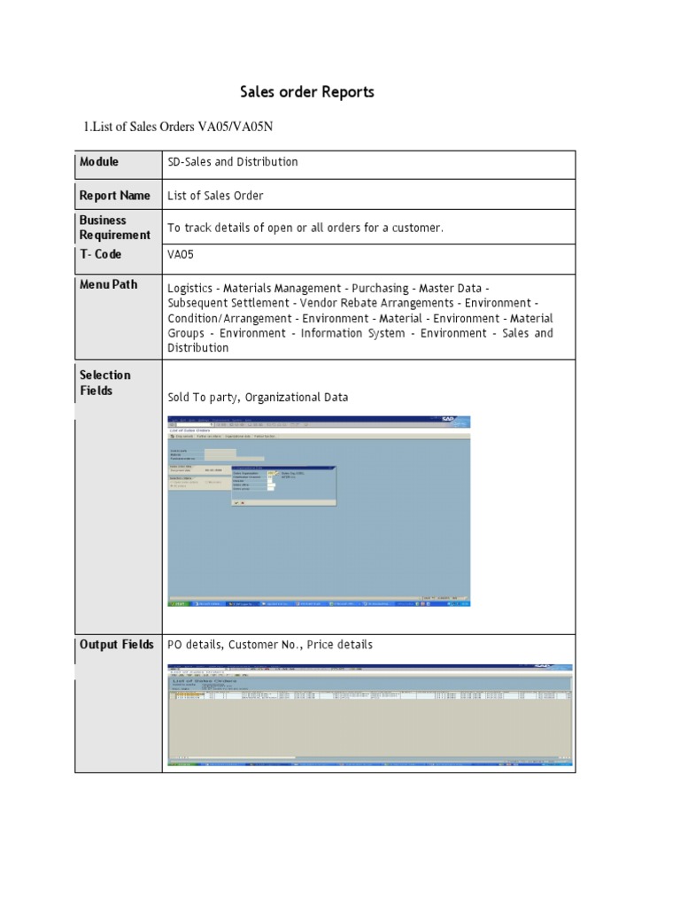 Sales Order Reports: 1.list of Sales Orders VA05/VA05N | PDF | Rebate (Marketing) | Sales