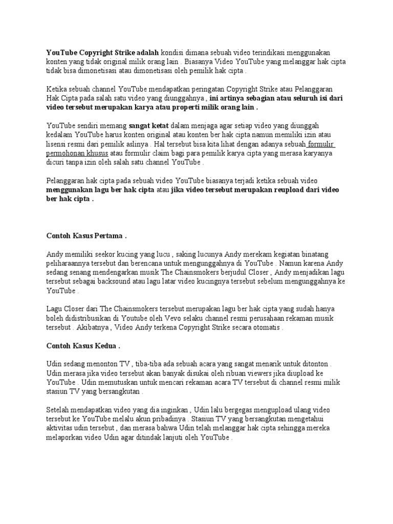 Contoh Kasus Plagiat Youtube Copyright Strike | PDF