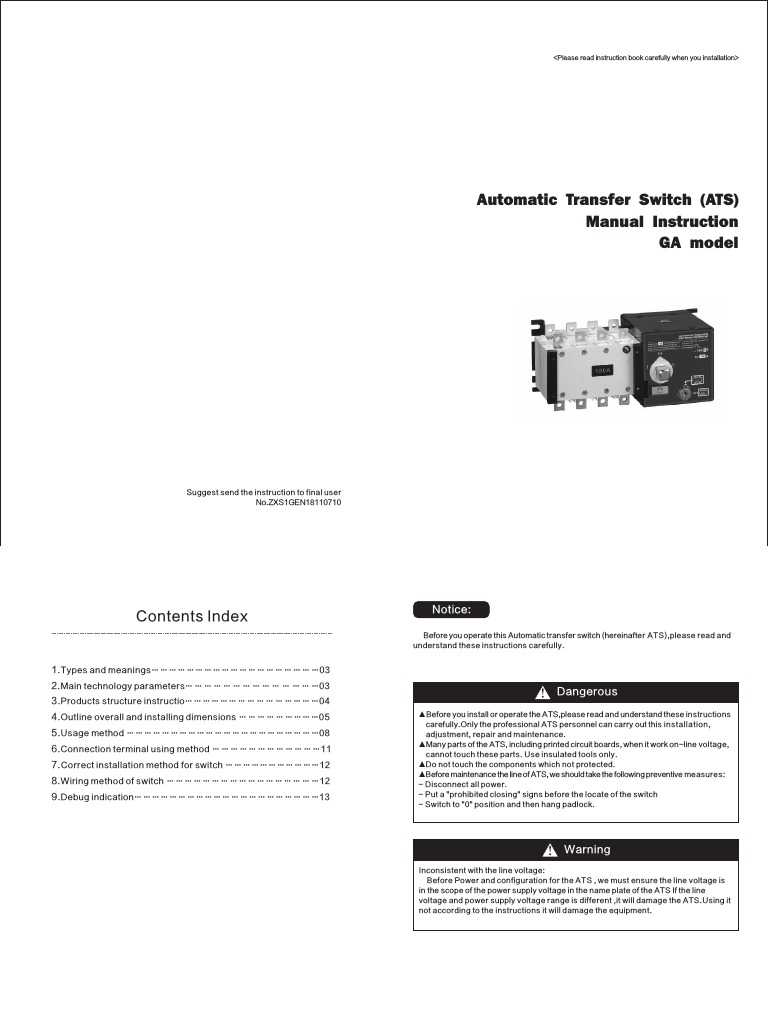 Automatic Manual: Transfer Switch (ATS) Instruction GA Model | PDF ...