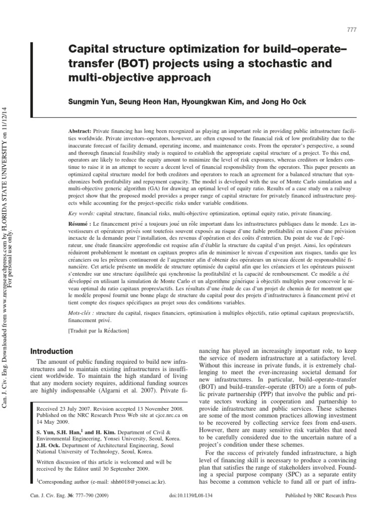 Capital Structure Optimization For Build-Operate - Transfer (BOT ...