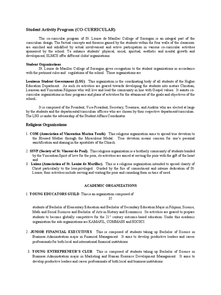 Student Activity Program (CO-CURRICULAR) | PDF | Human Nature ...
